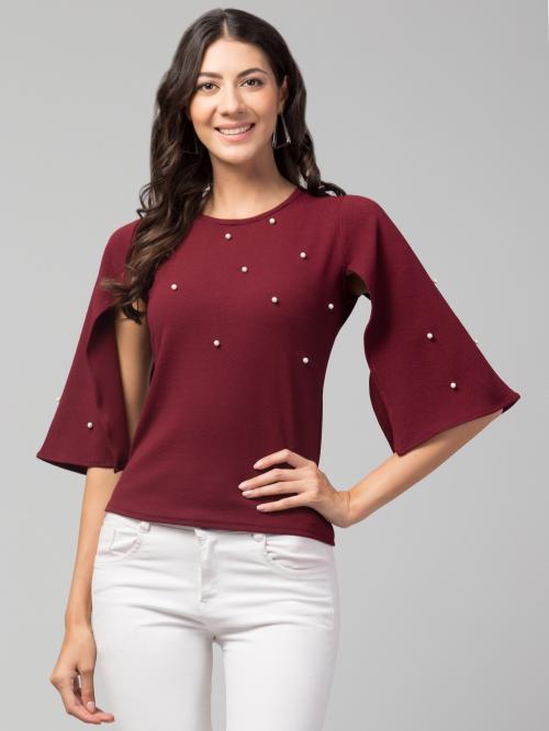 Buy IUGA Women Cut Moti Top Maroon Online at Best Prices in India ...