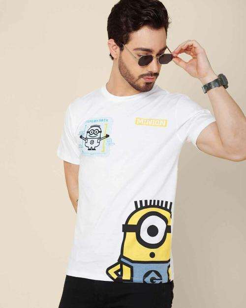Buy Free Authority Young Men Minions Printed Optic White Tshirt Online ...