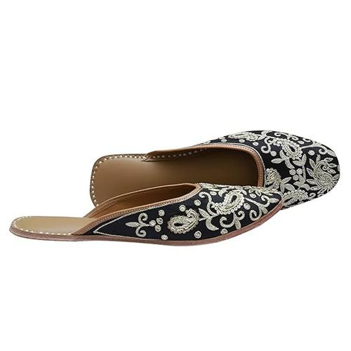 Buy RSK ETHNIC WEAR, Black Color Embroidered Handmade Jutti for Women with Soft Leather and ...