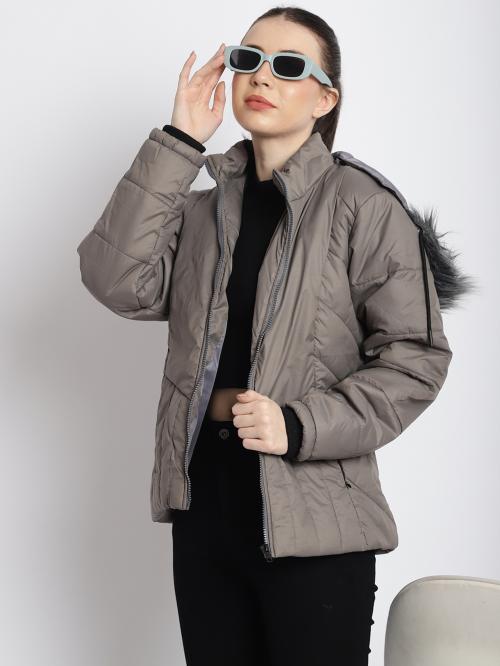 Buy ONNIT Women's Dark Grey winter wear full sleeve solid parka Jacket ...