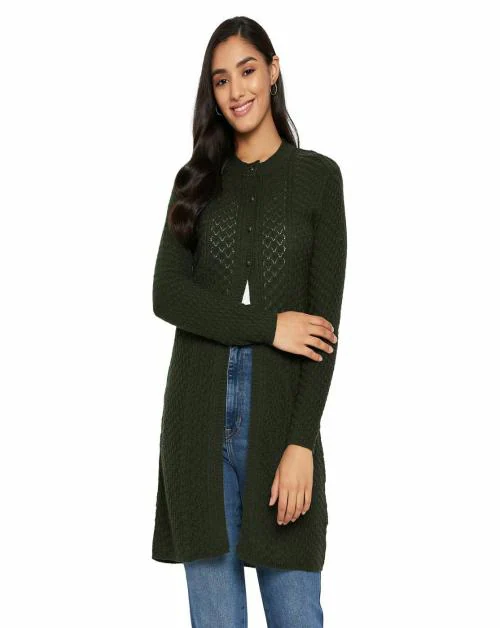 Buy CLAPTON Casual Acrylic Blend Round Neck Full Sleeve Button Long ...