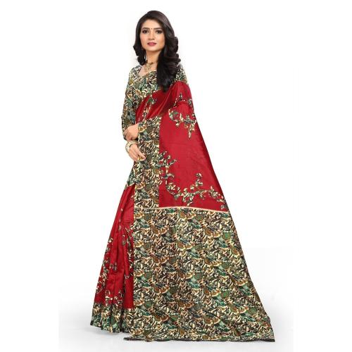 Buy Marabout Women's Beautiful Maroon Mysor Silk Saree With Blouse ...