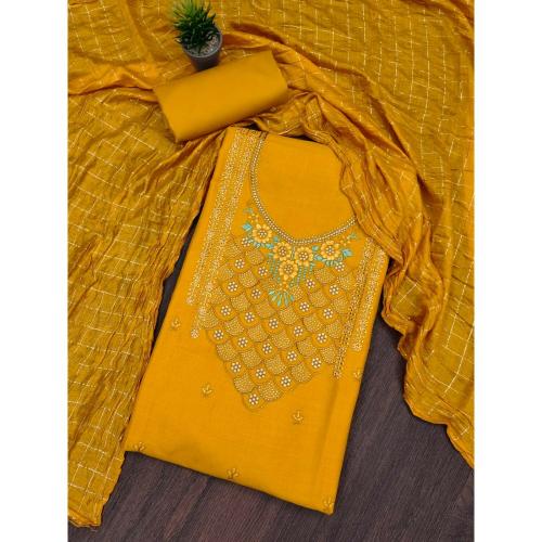 Buy GURHAL Embroidered Cotton Unstitched Dress Material Yellow Online ...