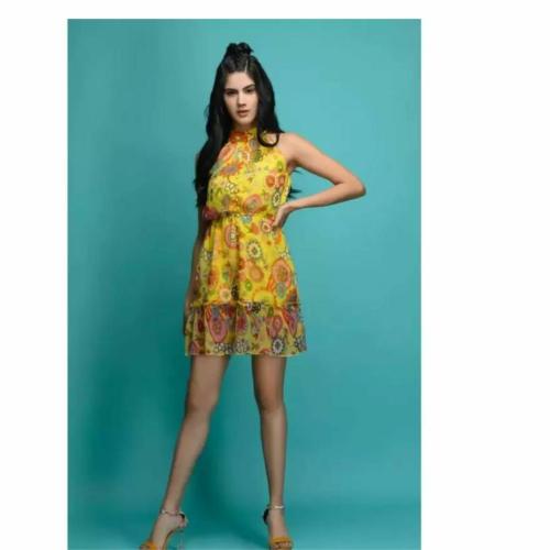 Buy MeeAmi Fashion Yellow Mellow Mini Dress Size (M) Online at Best ...