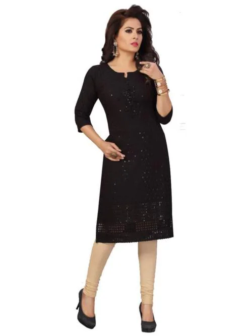 Dolane Women Black Sequence Rayon Chicken Work Kurti (Xl) - JioMart