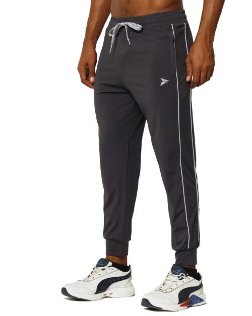 Buy FITINC Dark Grey Slim Fit Joggers for Men with Double Piping & Zip Pockets Online at Best ...