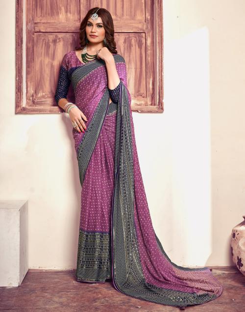 Buy SATRANI Crepe Pink Color Saree with Blouse piece Online at Best ...