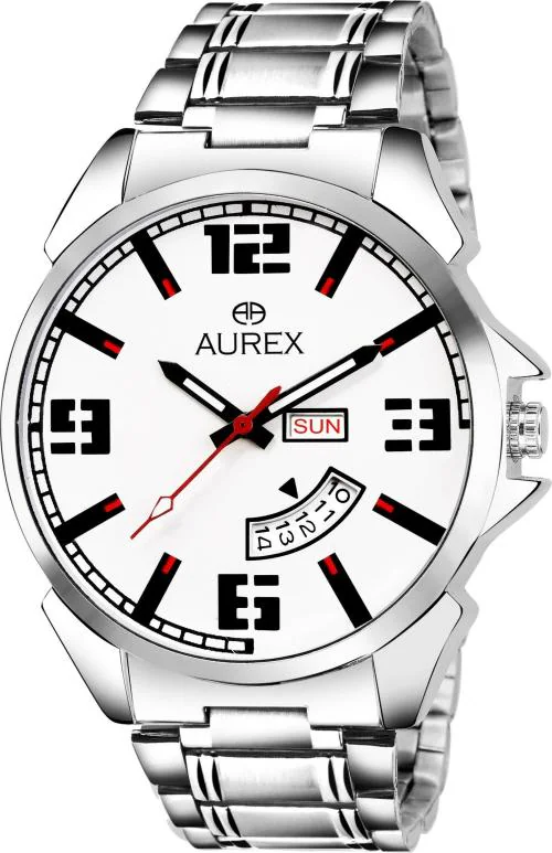 Buy Aurex Analog White Dial Silver Strap Watch For Men - (Ax-Gr140-Wtc ...