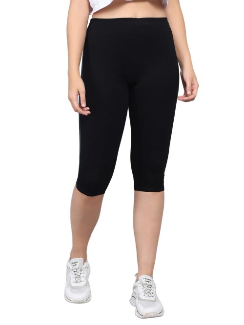 Buy NGT Black Super Soft 3/4 Length Solid Cotton Capris (5XL) Online at ...