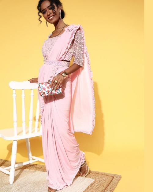Buy Chhabra 555 Pre-Draped Ready to Wear Ruffled Belted Saree with Sequin Embellishments Online ...