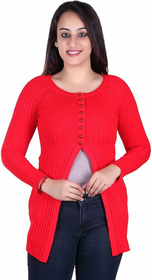 Buy Ogarti Women Red Solid Acrylic Blend Single Shrug Online at Best ...