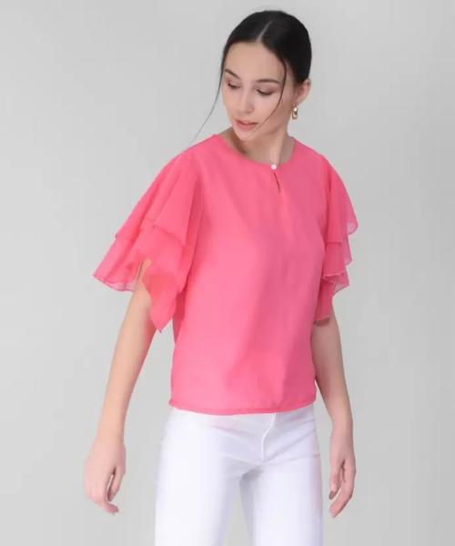 Buy Kshem Collection Women Peach Casual Flared Sleeves Georgette Fabric ...