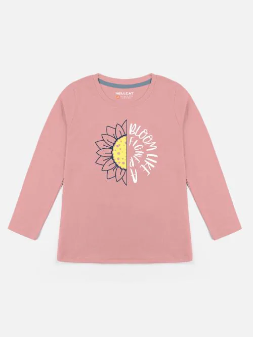 Buy HELLCAT Pink Trendy Printed Round Neck Full Sleeve Tshirts / Tops ...
