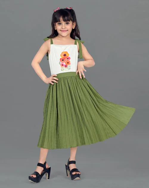 Buy Fashion Dream Girls Olive Crinkle Lycra Frock | Dresses | Kids Wear ...