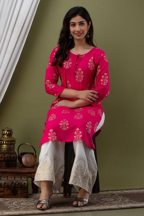 Buy Zyla Women Pink Printed Rayon Kurta Suit Set Online at Best Prices ...
