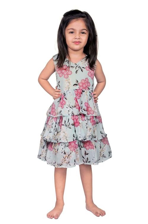 Buy TIOR Girls Light Green Floral Dress (3-4 Y) Online at Best Prices ...