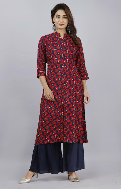 Buy DORIYA Women Red Printed Rayon Suit Set Online at Best Prices in ...