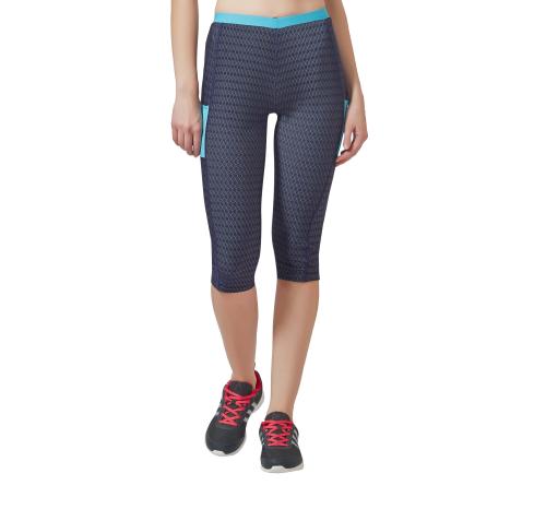 Buy Lactra 3/4 Trackpant with 2 Side Pockets Navy-Aqua Blue Yoga Gym ...