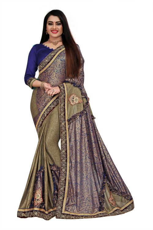 Buy N V Patel Women Blue Embroidered Silk Blend Bollywood Saree Online ...