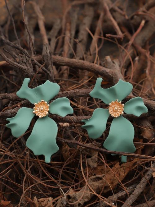 Buy Crunchy FashionGreen Big Metal Flower Drop Dangle Earring Online at ...
