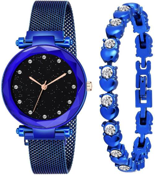 Buy Bolun Analog Black Dial Blue Strap Watch With Bracelet For Women ...