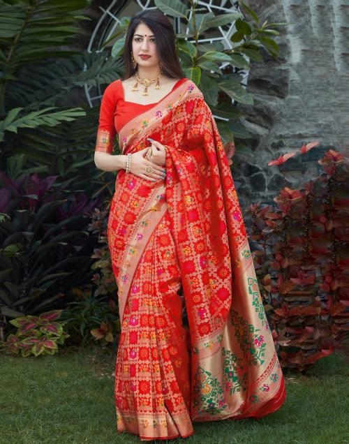 Buy Satrani Poly Silk Red Color Saree with Blouse piece | sarees for ...