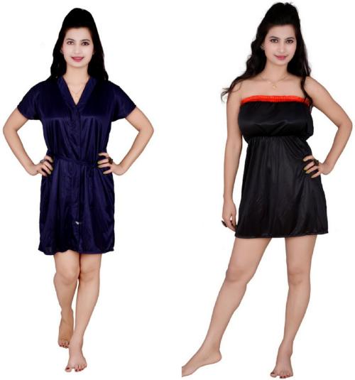 Buy Natkhat Radha Women Red Solid Satin Pack Of 2 Babydoll (Free Size ...