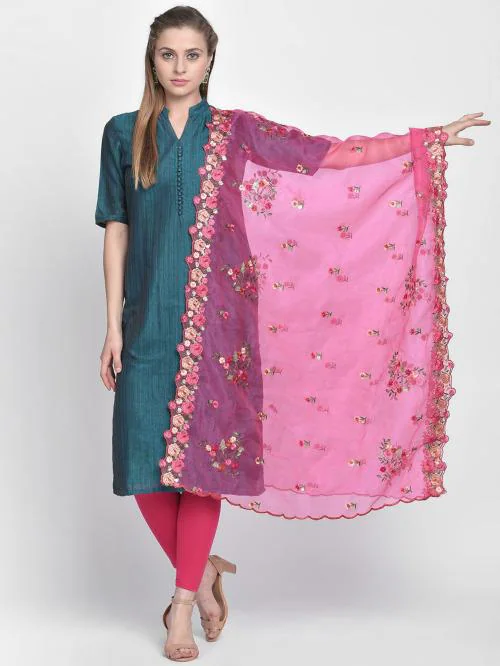 Buy Dupatta Bazaar Women Pink Embroidered Tissue Dupatta Online at Best ...