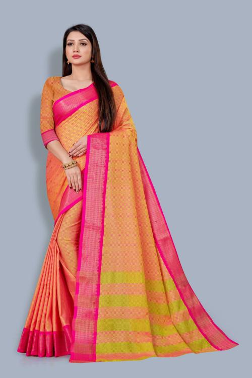 Buy RUNISH APPARELS Women Orange Self Design Chanderi Saree Online at Best Prices in India ...