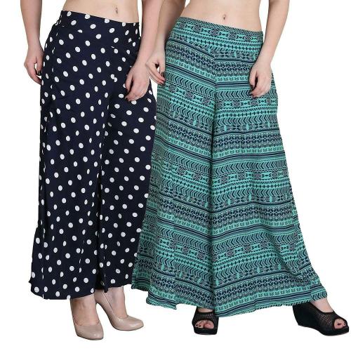 Buy PIXIE Store Women Multicolor Printed Crepe Palazzo (Pack of 2) (2XL) Online at Best Prices ...