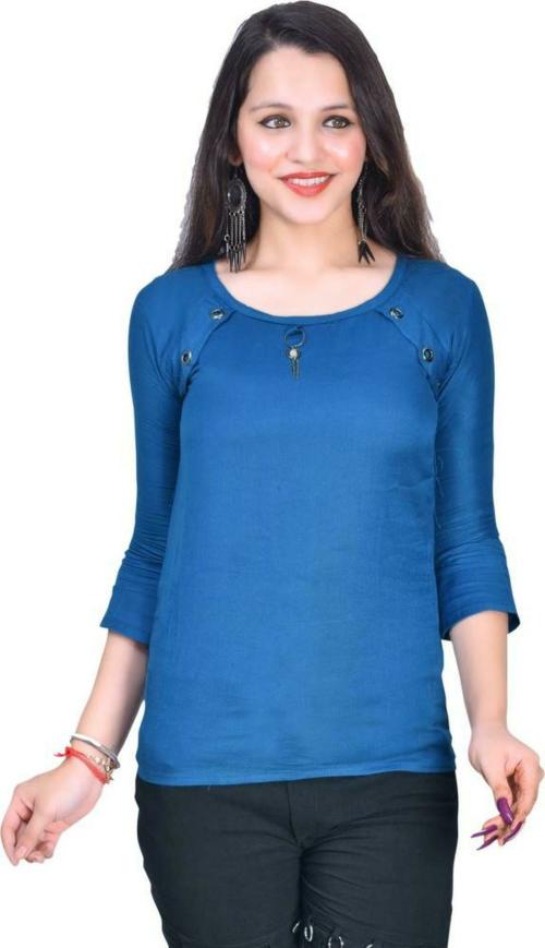 Buy Fikroo Girls Blue Solid Cotton Rayon Blend Top 12 - 13 Years Online ...