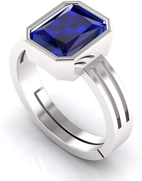 Buy Chopra Gems & Jewellery Rhodium-Plated Brass Blue Sapphire Ring ...