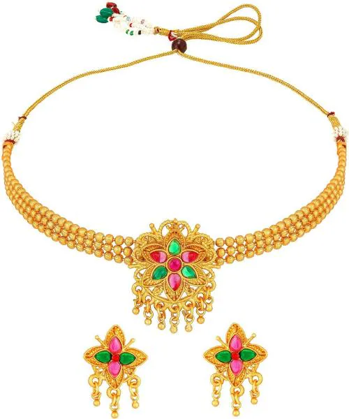 Buy AADITA Gold-plated Alloy Necklace, Chain & Earring Set (Gold) For ...