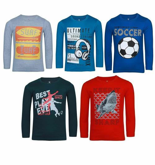 Buy PIP N PAP Boys Multicolor Cotton T-Shirt (Pack of 5) Online at Best ...