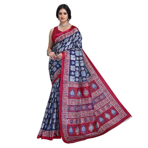 Buy Winza Designer Women's Cotton Printed Navy Color Saree Online at ...