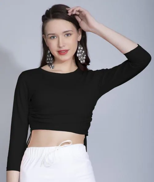 Buy THE BLAZZE A5029 Round Neck 3/4 Sleeve Draw String Crop Top Saree ...