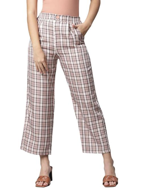 Buy Global Republic Women Pink Checkered Cotton Linen Checked Lower ...