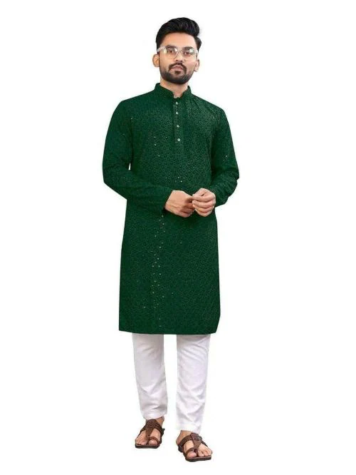 Buy ROZLAND Men Lucknowi Chikankari Embroidered and Sequence Kurtas ...
