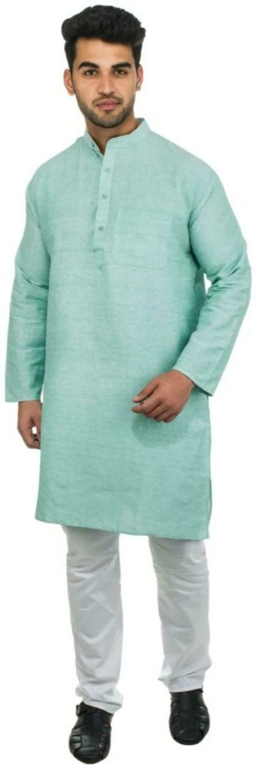Buy DESHBANDHU KHADI Men Green Solid Khadi Cotton Kurta (M) Online at ...