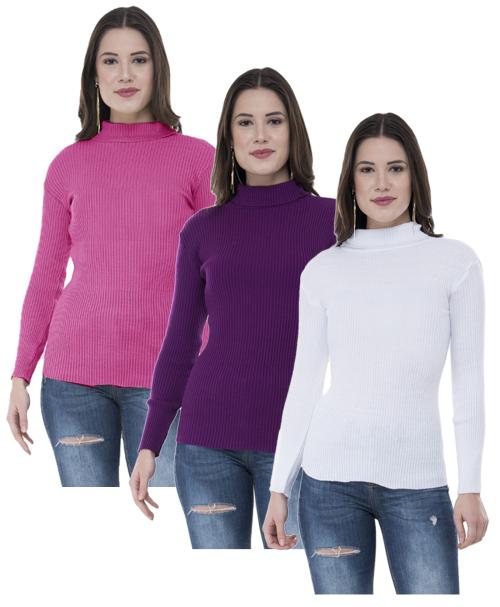 Buy IndiWeaves Women Woollen Warm Full Sleeves High Neck Skivvy (Pack ...