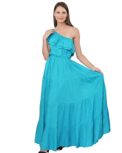 Buy Legit Affair Women's Rayon One Shoulder Aqua Blue Colour Long Maxi ...