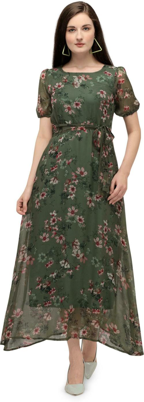 Buy Serein Women Green Floral Chiffon Single Dresses Online at Best ...