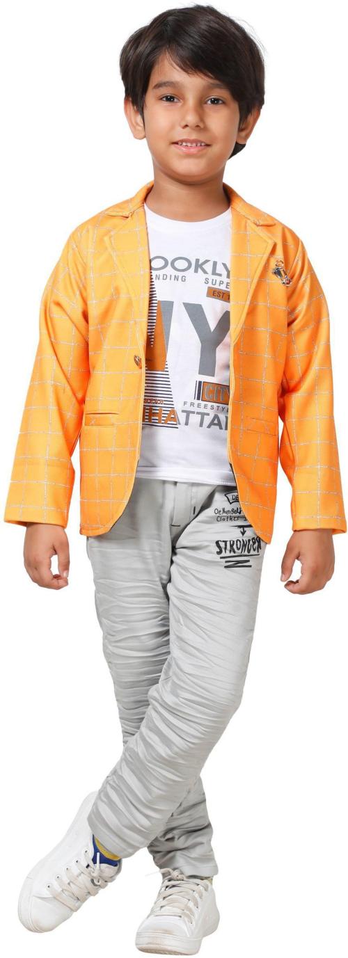 Dkgf Fashion Boys Yellow Checkered, Printed Cotton Blend Casual Blazer ...