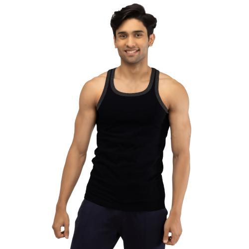 Buy Chromozome Men Black Solid Cotton Blend Single Vest Online at Best ...