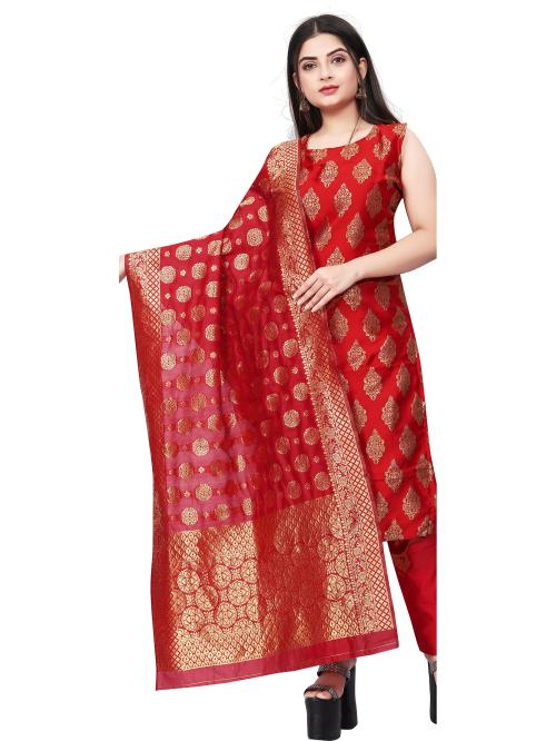 Buy Eilara Women's Silk Blend Red Straight Kutra, Pant with Dupatta ...