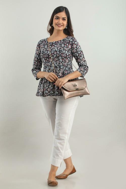 Buy WOMEN TOUCH Women Black Printed Rayon Tops Online at Best Prices in ...