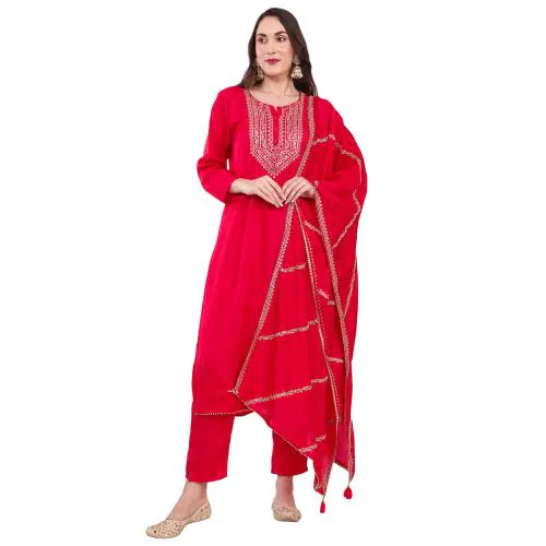 Buy Divaay Unstiched Salwar Suit Dress Material Red (Top- Silk,Duppata ...