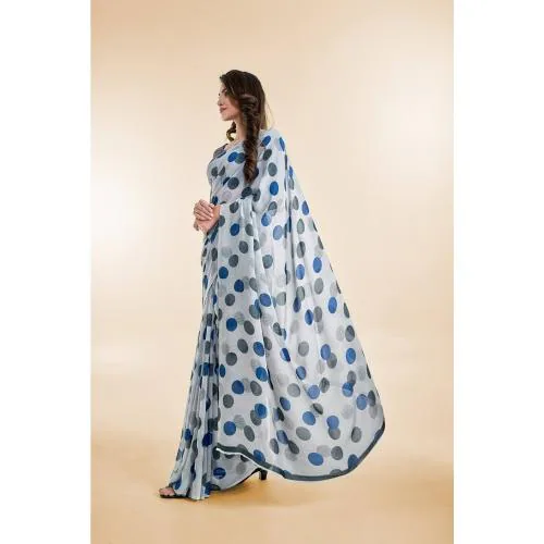 Buy Marabout Women's Beautiful Grey Colour Polka DotPrinted Saree With ...