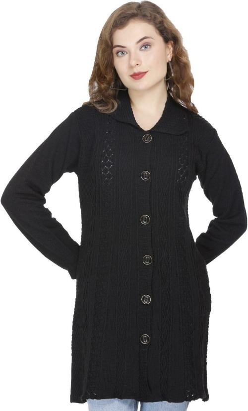 Buy Curious Fashion Women Black Self Design Acrylic Blend Sweater ...