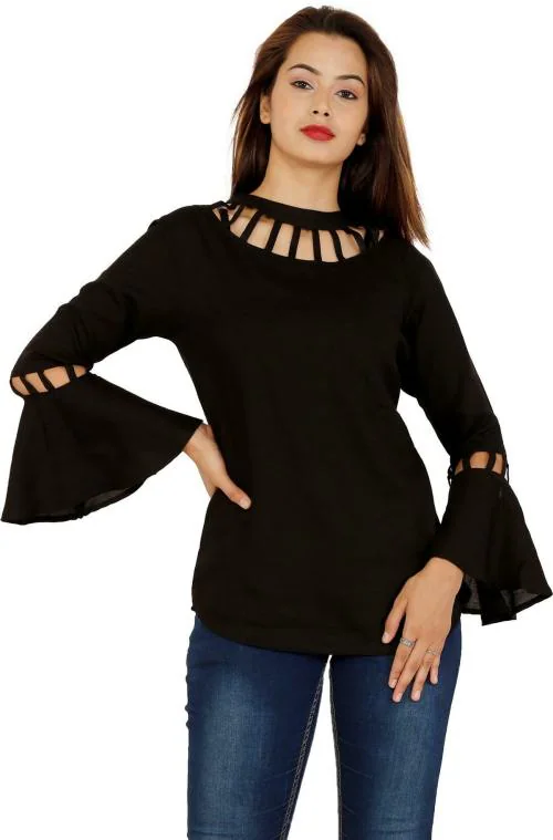 Buy Fab Star Women Black Laser Cut Viscose Rayon Tops Online at Best ...